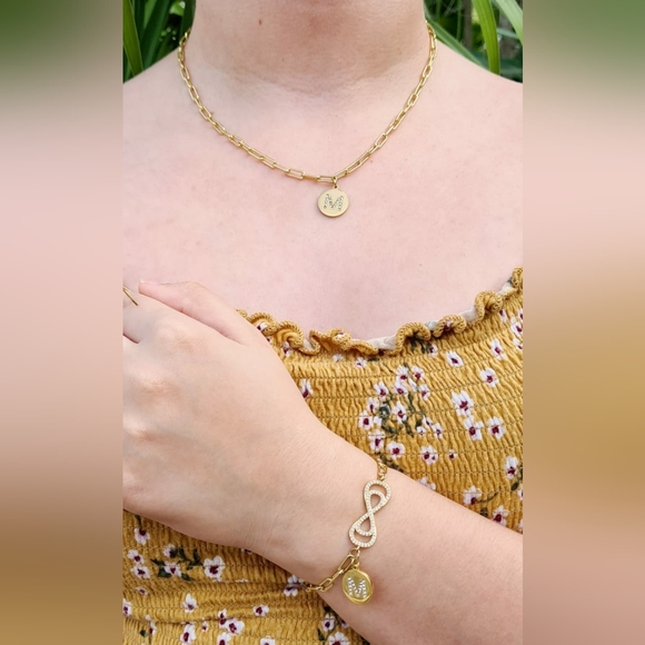 Jewelry | Letter M Chain And Bracelet Set 18k Gold Plated | Poshmark